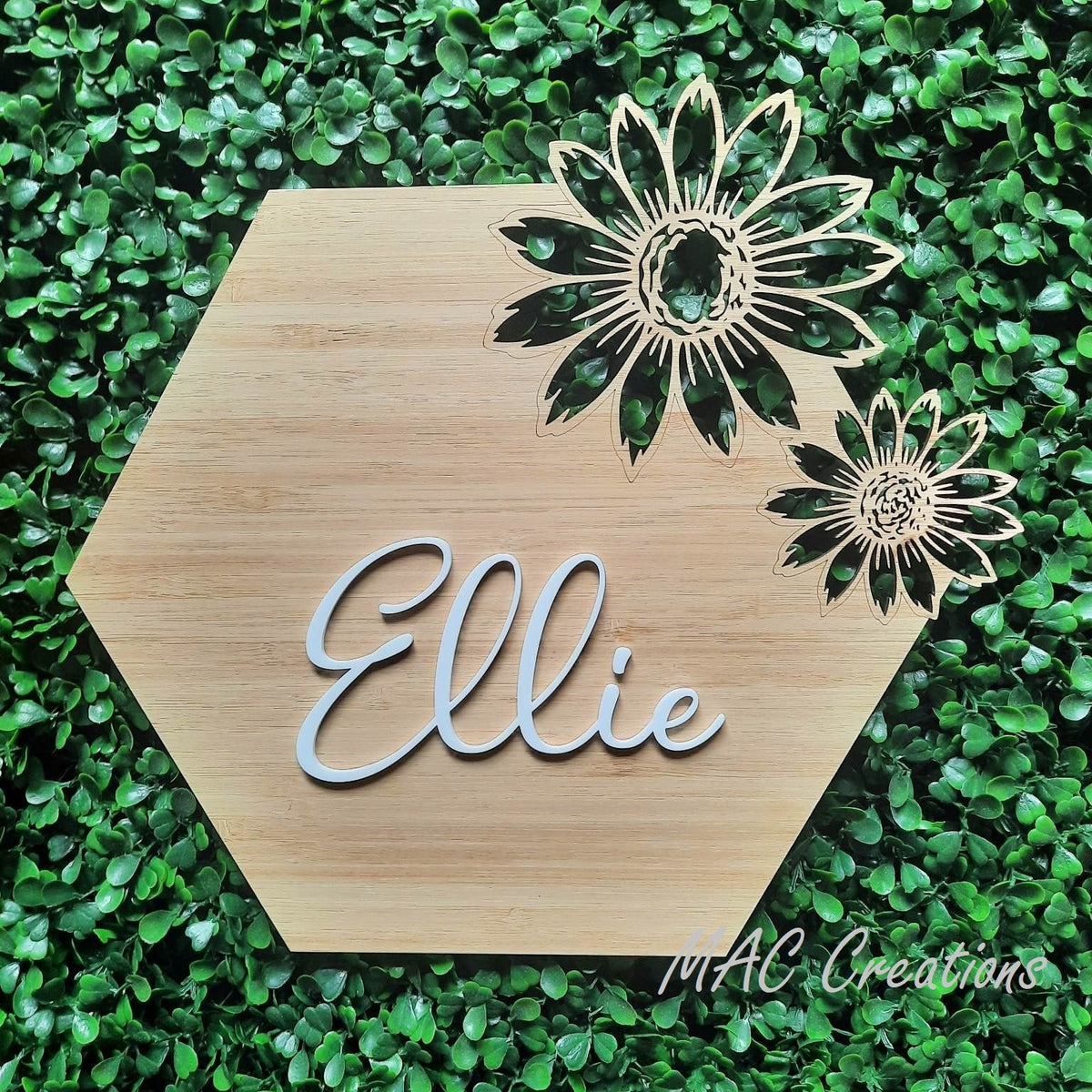 Personalised Round Flower Cut Out Name Plaque- MAC Creations